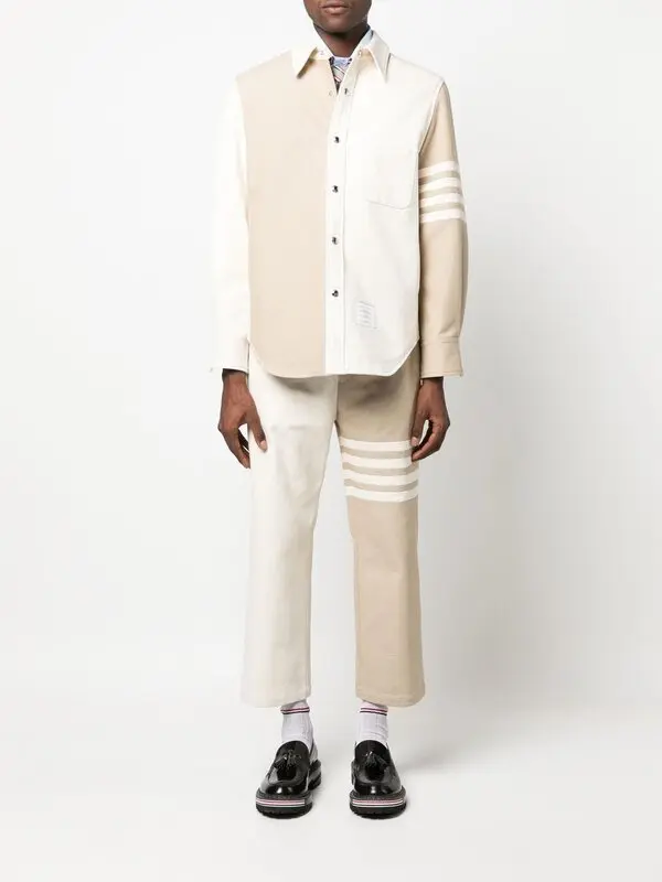 Thom Browne 4-bar Patchwork Denim Shirt - Neutrals