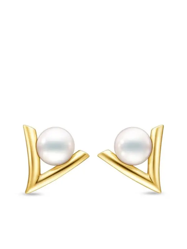 TASAKI 18kt Yellow Danger Claw Akoya Pearl Earrings - Gold