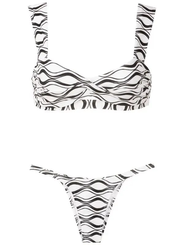 AMIR SLAMA Wave-print Tanga Bikini Set - White