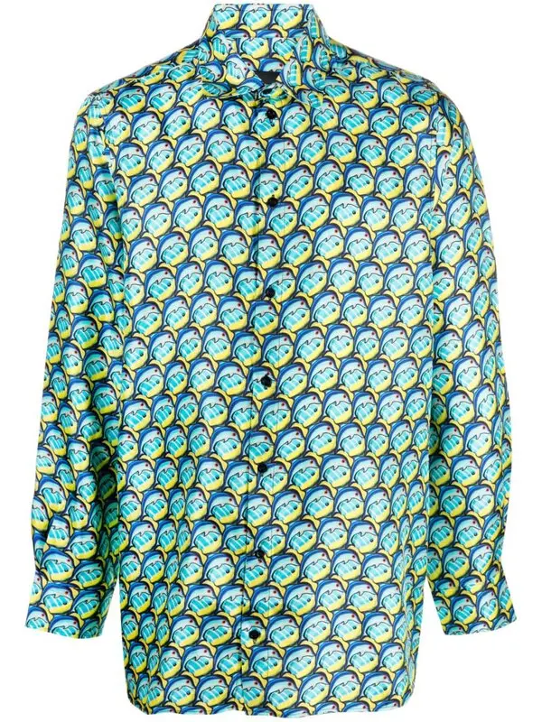 BOTTER Graphic-print Satin-finish Shirt - Blue