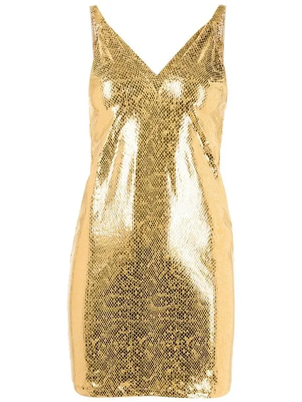 AMIR SLAMA Metallic Snakeskin-effect Mini Dress