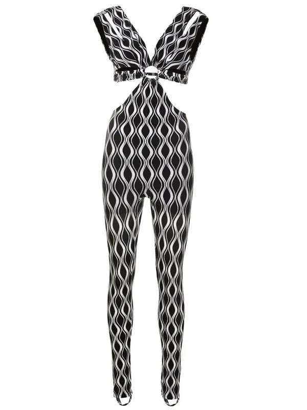 AMIR SLAMA Cut-out Wave-print Jumpsuit - Black