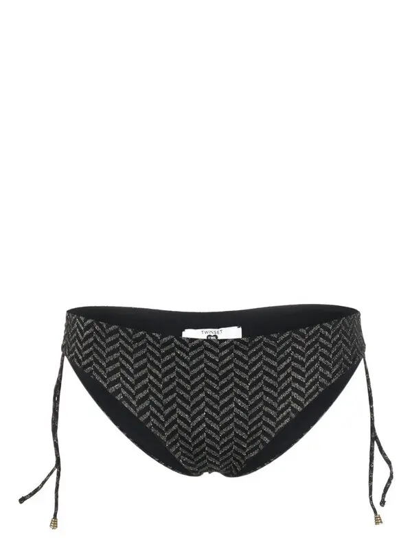 TWINSET Herringbone Pattern Tie-fastening Bikini Bottoms - Black
