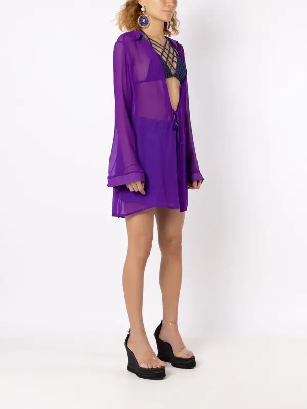 Amir Slama Tie-Front Silk Beach Cover-Up - Purple | Editorialist