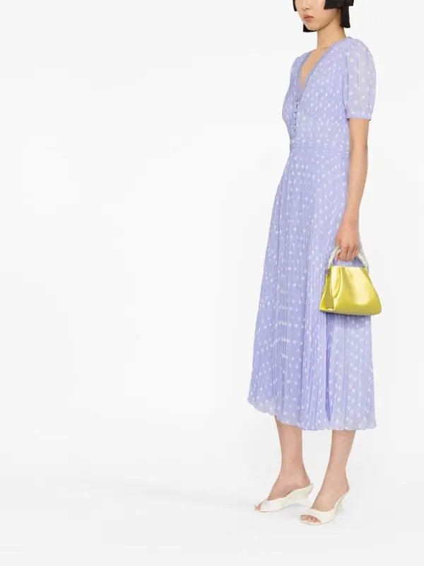 Self-Portrait Polka-Dot Print Pleated Chiffon Midi Dress In Purple - 51%  Off | Editorialist