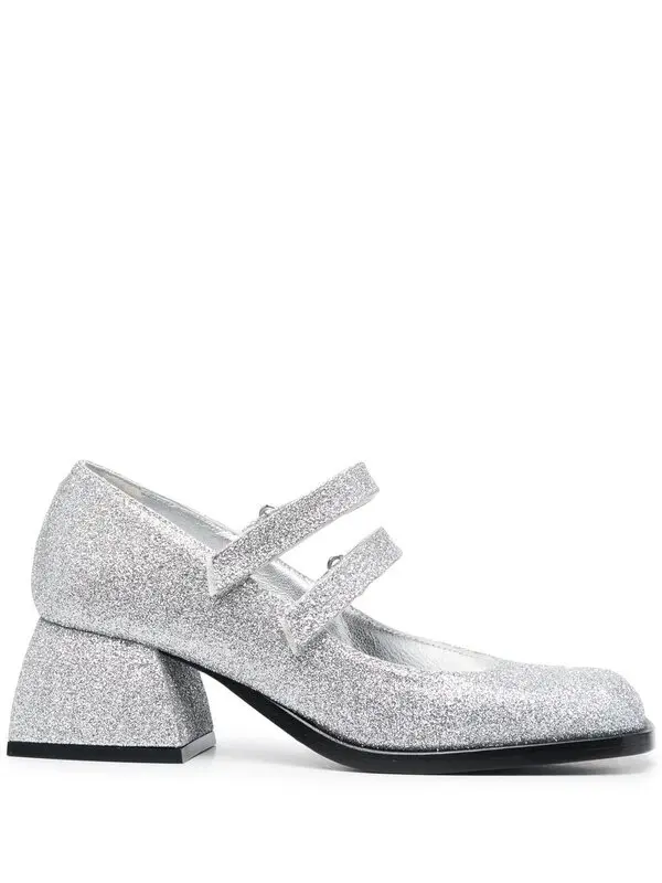 NODALETO Glitter-detail Leather Pumps - Silver