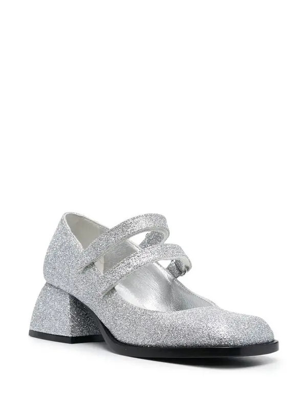 NODALETO Glitter-detail Leather Pumps - Silver