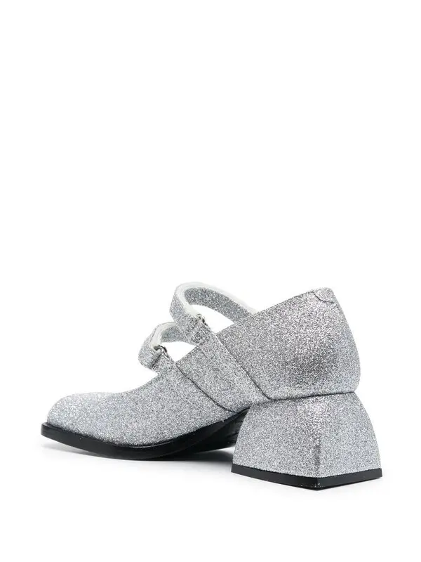 NODALETO Glitter-detail Leather Pumps - Silver