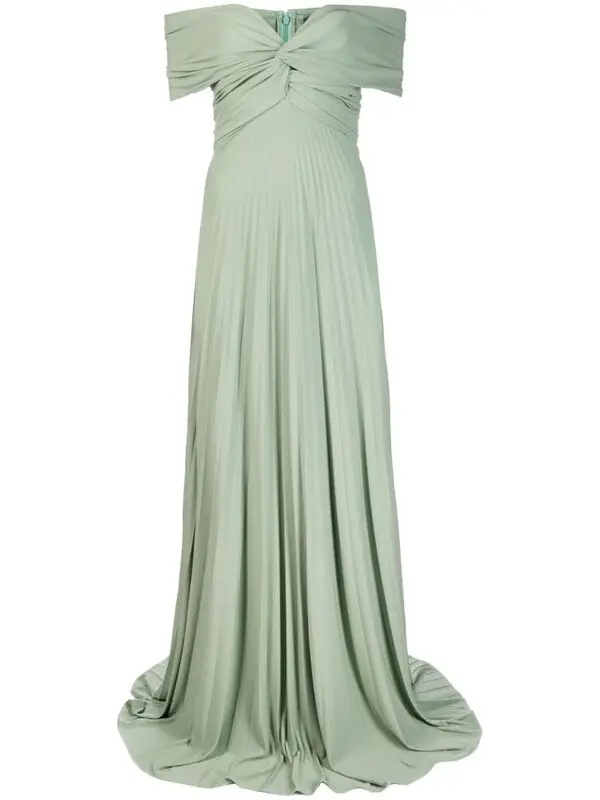 Ralph Lauren Merridan Pleated Evening Gown - Green | Editorialist