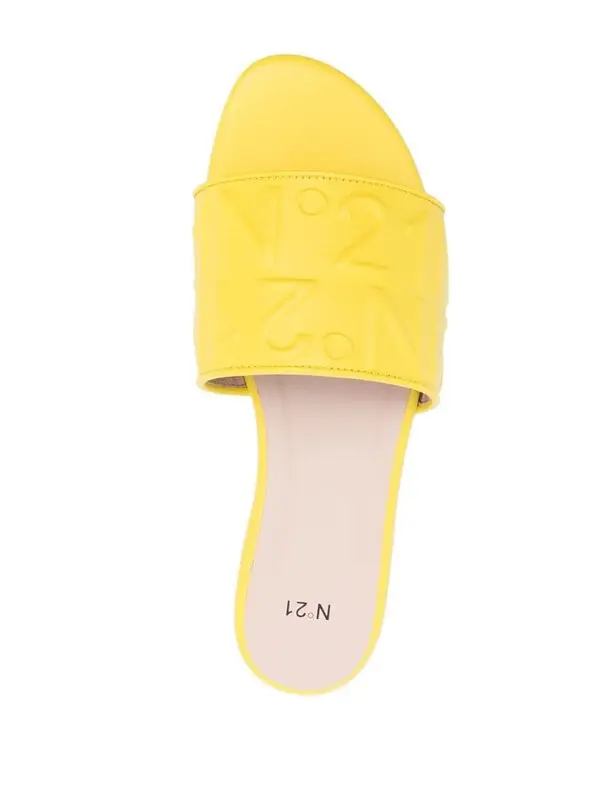 N°21 Logo-embossed Leather Slides - Yellow
