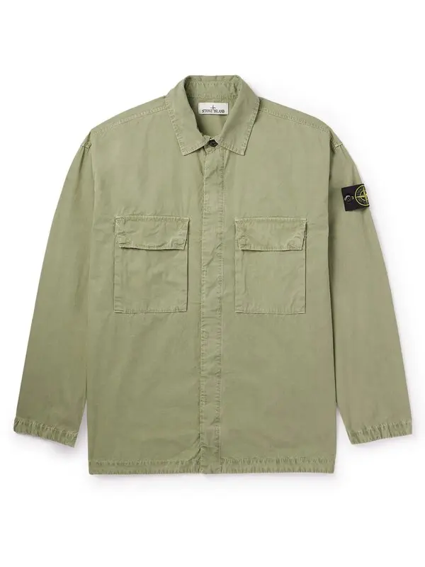 Stone Island Logo-appliquéd Brushed Cotton-canvas Overshirt