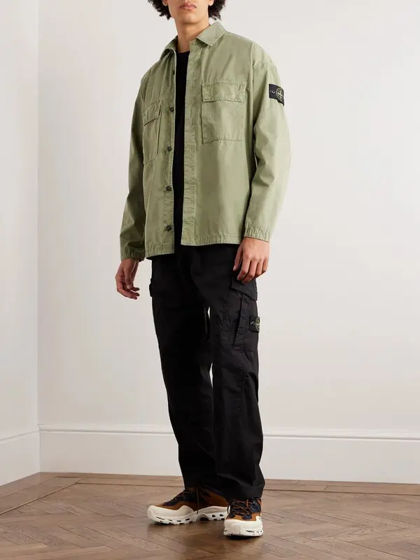 Stone Island Logo-appliquéd Brushed Cotton-canvas Overshirt