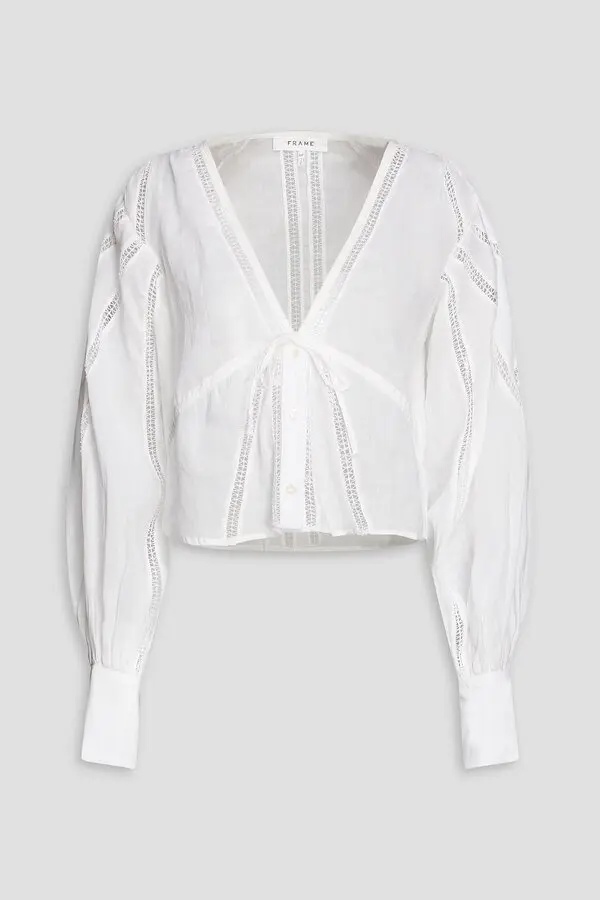 FRAME Crochet-trimmed Ramie Gauze Top