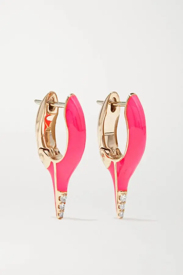 Melissa Kaye Lola Mini 18-karat Diamond And Enamel Earrings