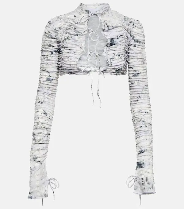 ROBERTA EINER Tie-front Printed Cropped Cardigan
