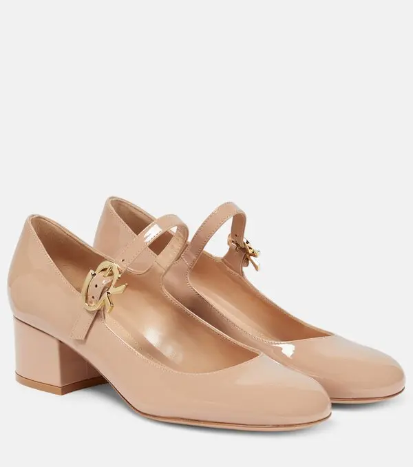 GIANVITO ROSSI Mary Ribbon Patent Leather Pumps - Pink