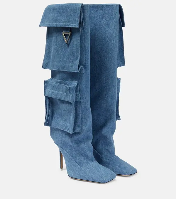 Attico Sienna Denim Knee-high Boots - Blue