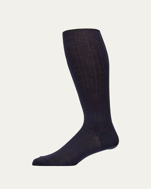 SOZZI CALZE Cashmere-silk Over-calf Socks - Navy