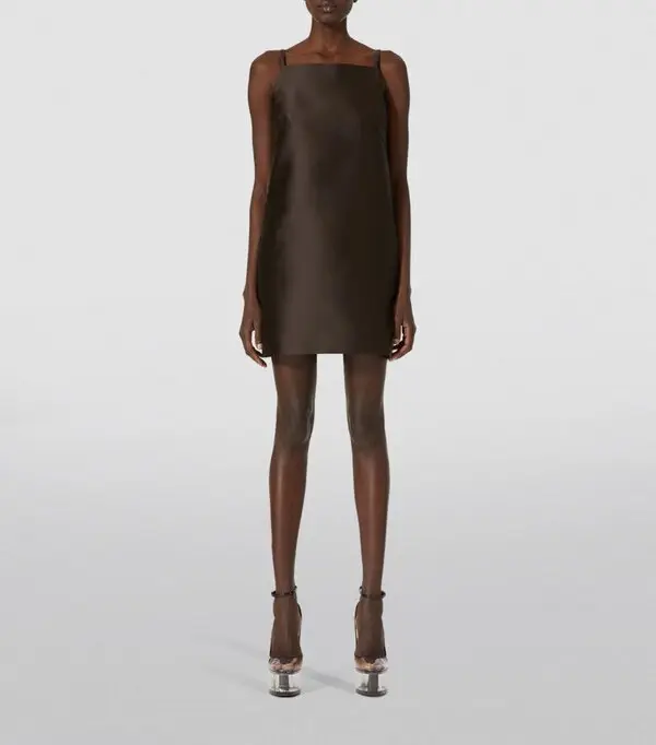 Valentino Garavani Satin Square-Neck Dress - Brown | Editorialist
