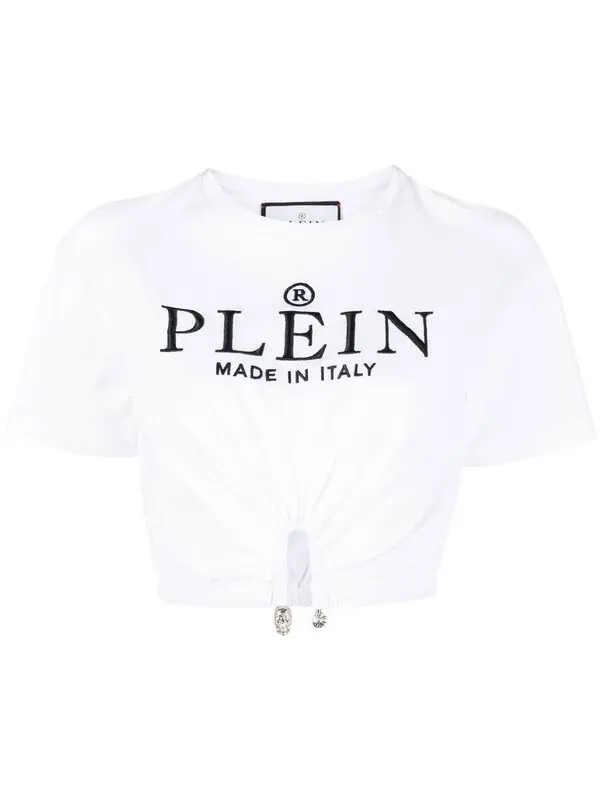 Philipp Plein Embroidered-logo Cropped T-shirt - White