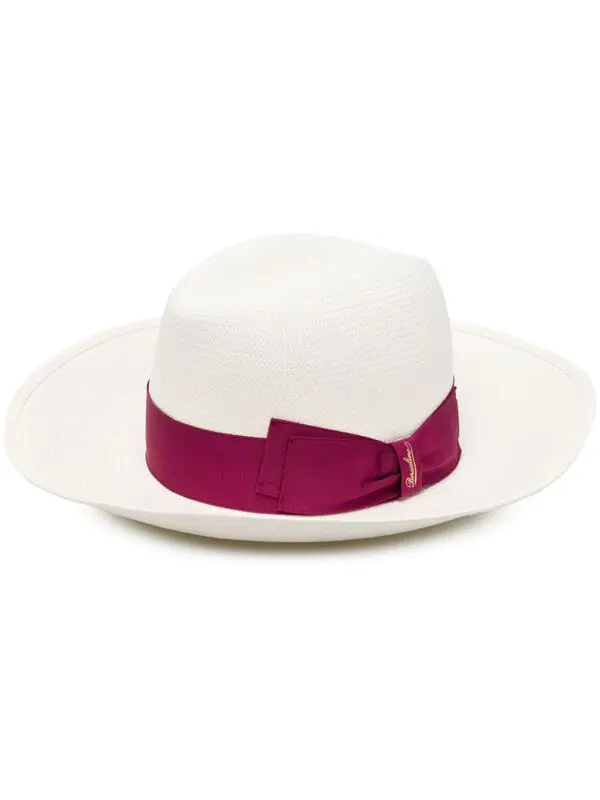 Borsalino Interwoven Straw Fedora With Grosgrain Ribbon - Neutrals