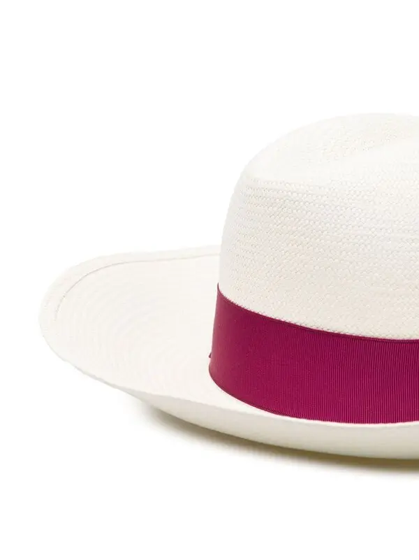 Borsalino Interwoven Straw Fedora With Grosgrain Ribbon