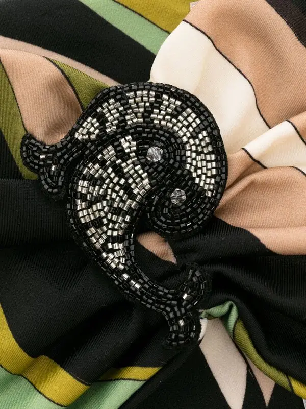 Emilio Pucci Bead-Embellished Fiamme-Print Headband In Green  display picture 1