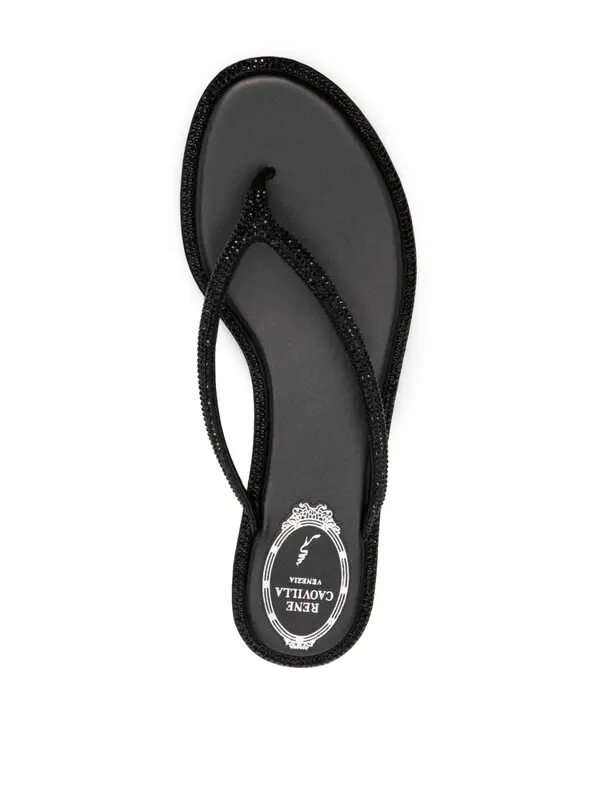 Rene Caovilla Crystal-embellished Flip-flops - Black