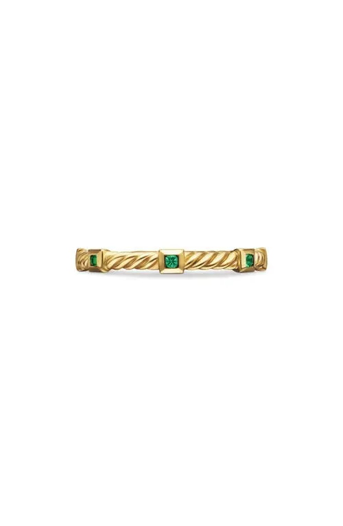 David Yurman Cable Collectibles® Stack Ring In With Emeralds - Emerald 18k Yellow Gold