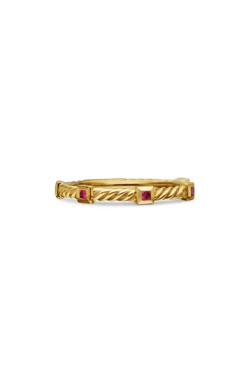 David Yurman Cable Collectibles® Stack Ring In With Emeralds - Ruby 18k Yellow Gold