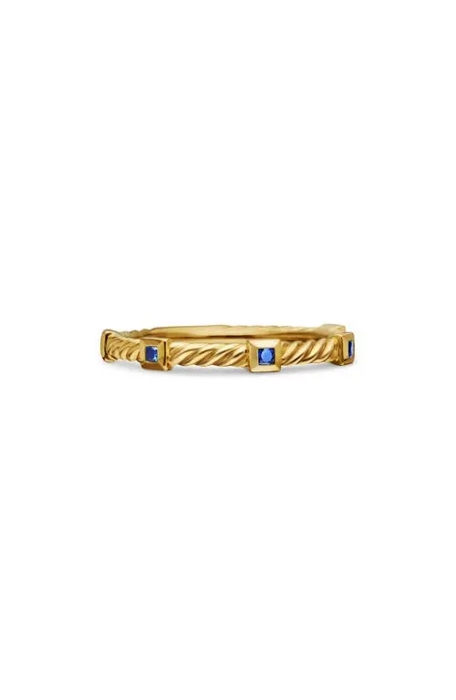 David Yurman Cable Collectibles® Stack Ring In With Emeralds - Sapphire 18k Yellow Gold