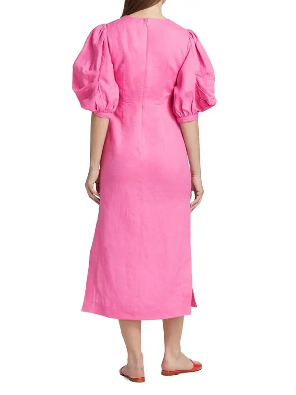 Farm Rio Cut-Out Puff-Sleeve Midi-Dress In Pink - 63% Off | Editorialist