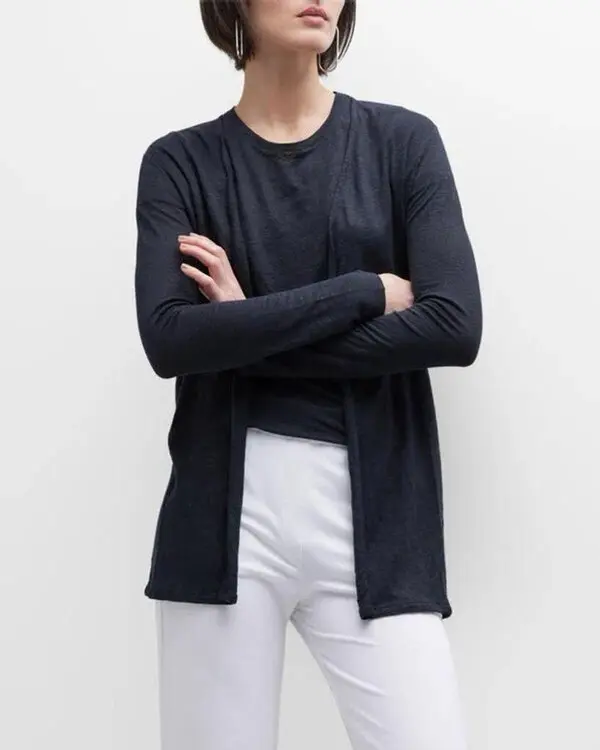 Majestic Filatures Stretch Linen Open-front Cardigan - Black