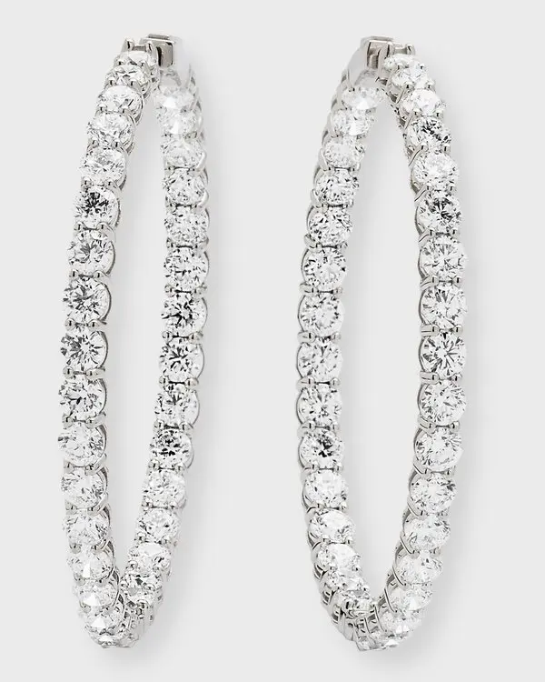 Neiman Marcus 18k Diamond Hoop Earrings - White Gold