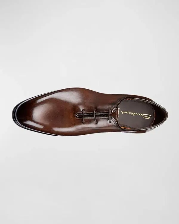 Santoni Apos;s Carter Burnished Leather Oxfords