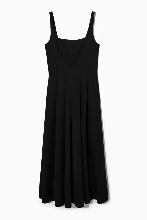 Cos Pleated Jersey Midi Dress - Black | Editorialist