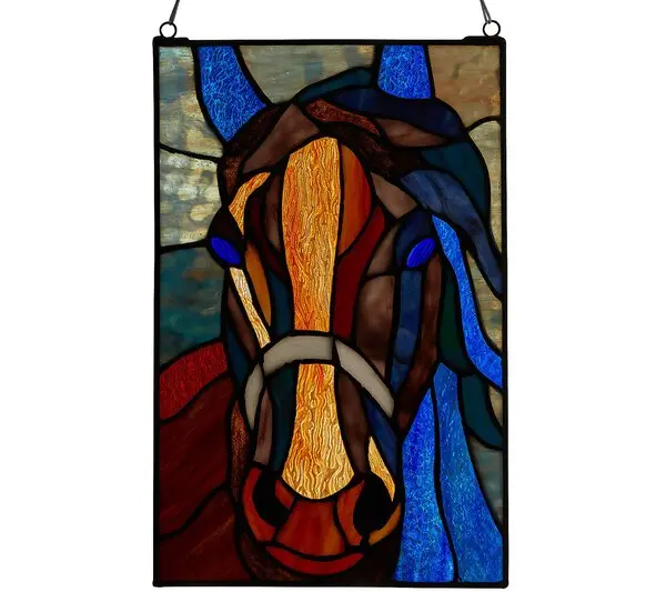 RIVER OF GOODS 13'h Roz Horse Stained Glas S Wi Dow Panel - One-color
