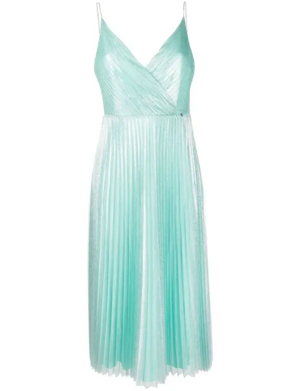 NISSA Metallic-sheen Plissé Midi Dress