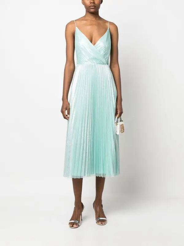 NISSA Metallic-sheen Plissé Midi Dress