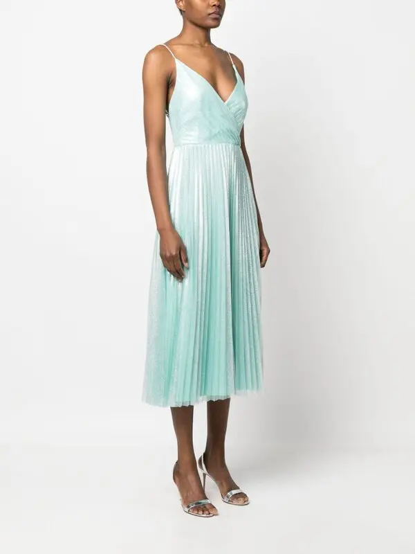 NISSA Metallic-sheen Plissé Midi Dress