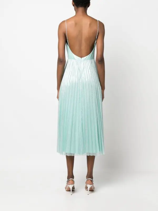 NISSA Metallic-sheen Plissé Midi Dress