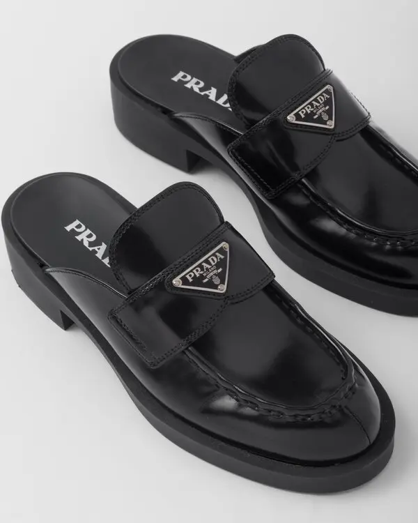 Prada Chocolate Brushed Leather Mules - Black | Editorialist