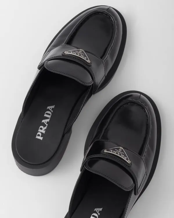 Prada Chocolate Brushed Leather Mules - Black | Editorialist