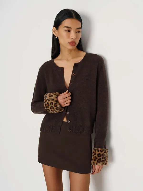 REFORMATION Clara Cashmere Crew Cardigan - Brown