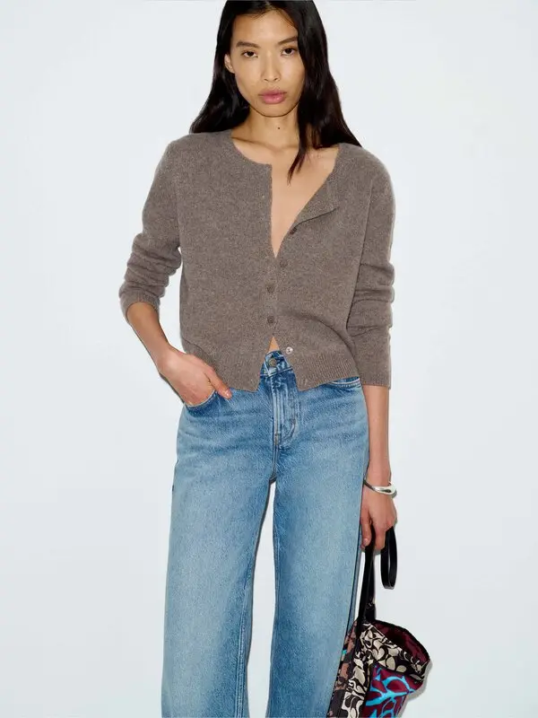 REFORMATION Clara Cashmere Crew Cardigan - Brown