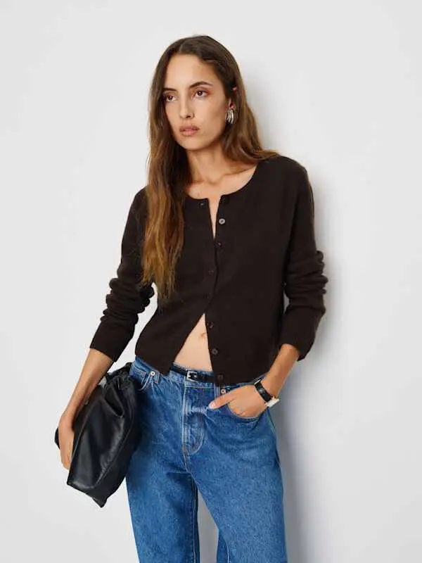 REFORMATION Clara Cashmere Crew Cardigan - Brown