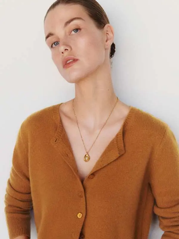 REFORMATION Clara Cashmere Crew Cardigan - Gold