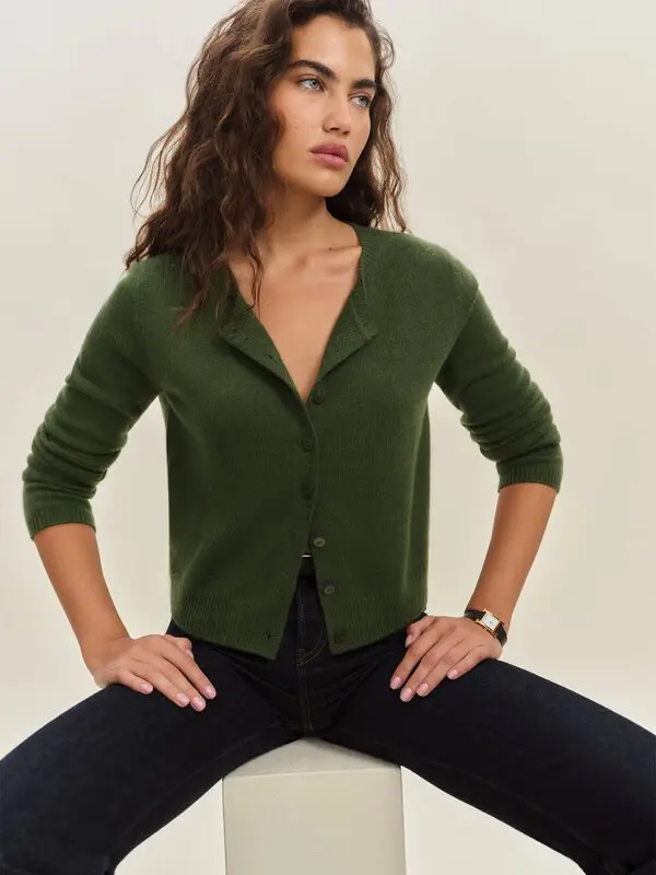 REFORMATION Clara Cashmere Crew Cardigan - Green