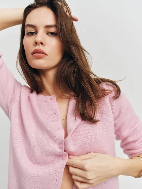 REFORMATION Clara Cashmere Crew Cardigan - Pink
