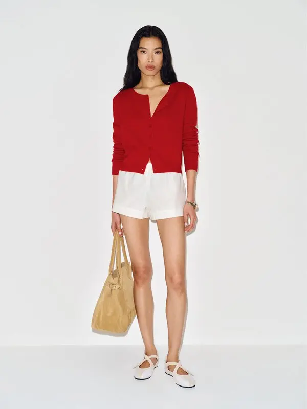 REFORMATION Clara Cashmere Crew Cardigan - Red